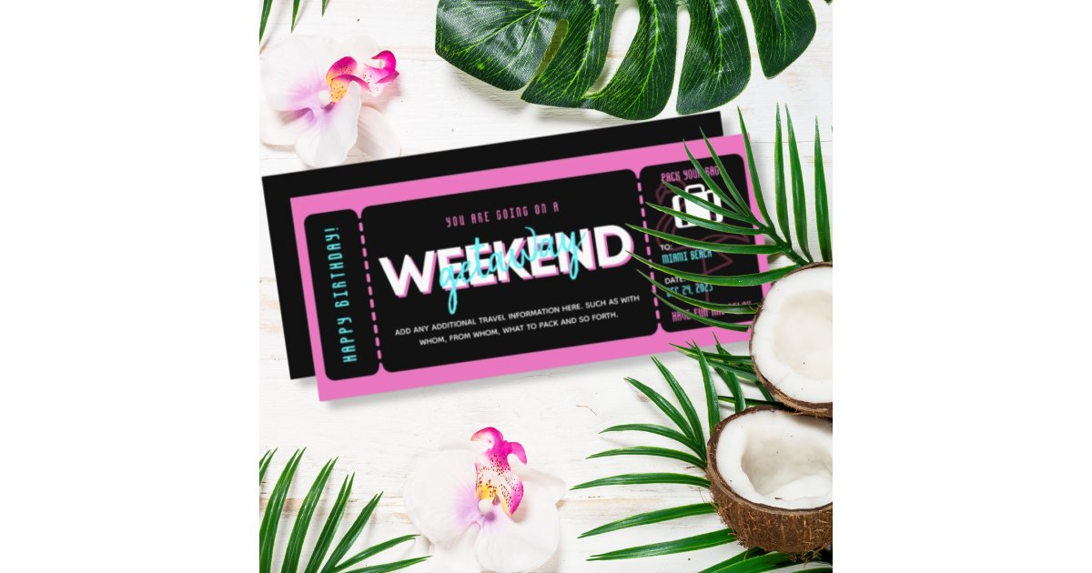 Pink Black Weekend Getaway Gift Voucher Ticket | Zazzle