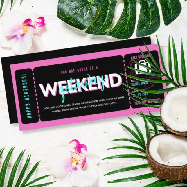 Pink Black Weekend Getaway Gift Voucher Ticket | Zazzle