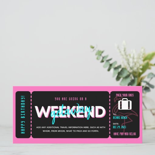 Pink Black Weekend Getaway Gift Voucher Ticket | Zazzle