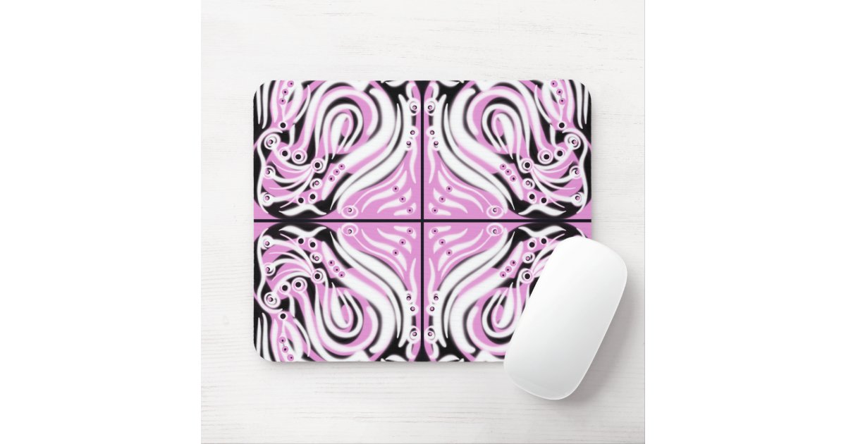 Pink Black White Curvy Abstract Pattern Mouse Pad | Zazzle
