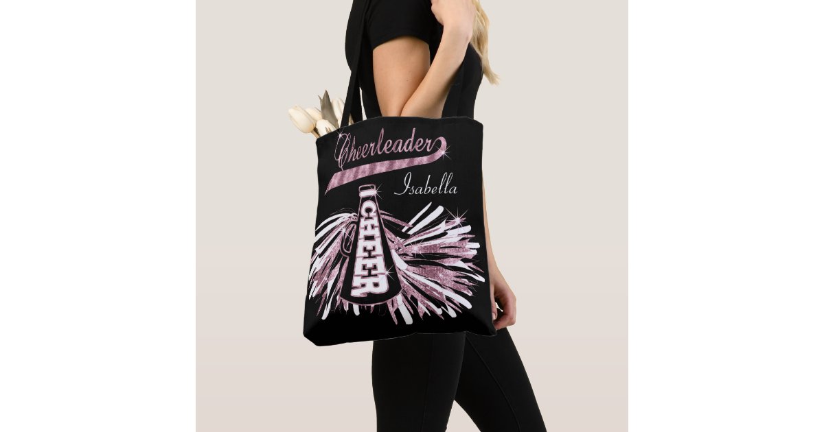 Pink, Black & White Glitter Cheerleader Design Tote Bag | Zazzle