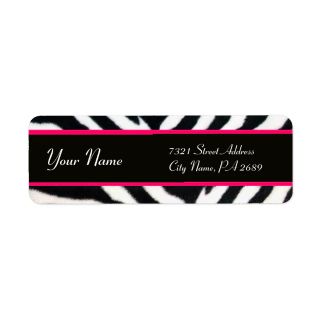 PINK BLACK WHITE ZEBRA FUR MONOGRAM LABEL | Zazzle