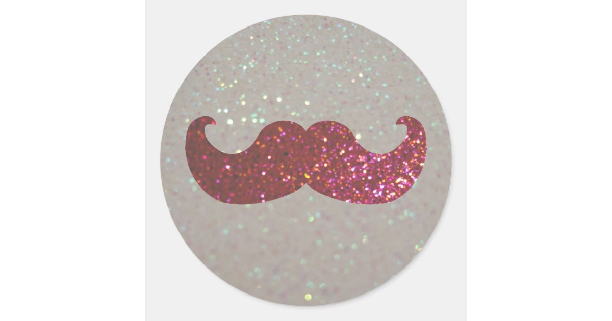 Pink Bling Mustache (Faux Glitter Graphic) Classic Round Sticker | Zazzle