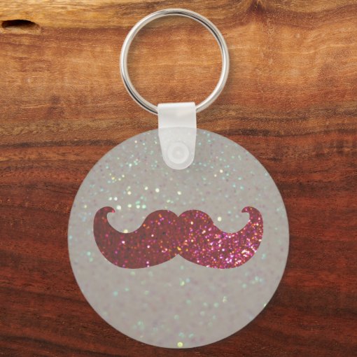 Pink Bling Mustache (Faux Glitter Graphic) Keychain | Zazzle