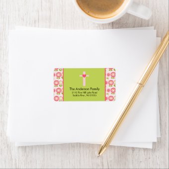 Pink Bloom Cross Religious address Label | Zazzle