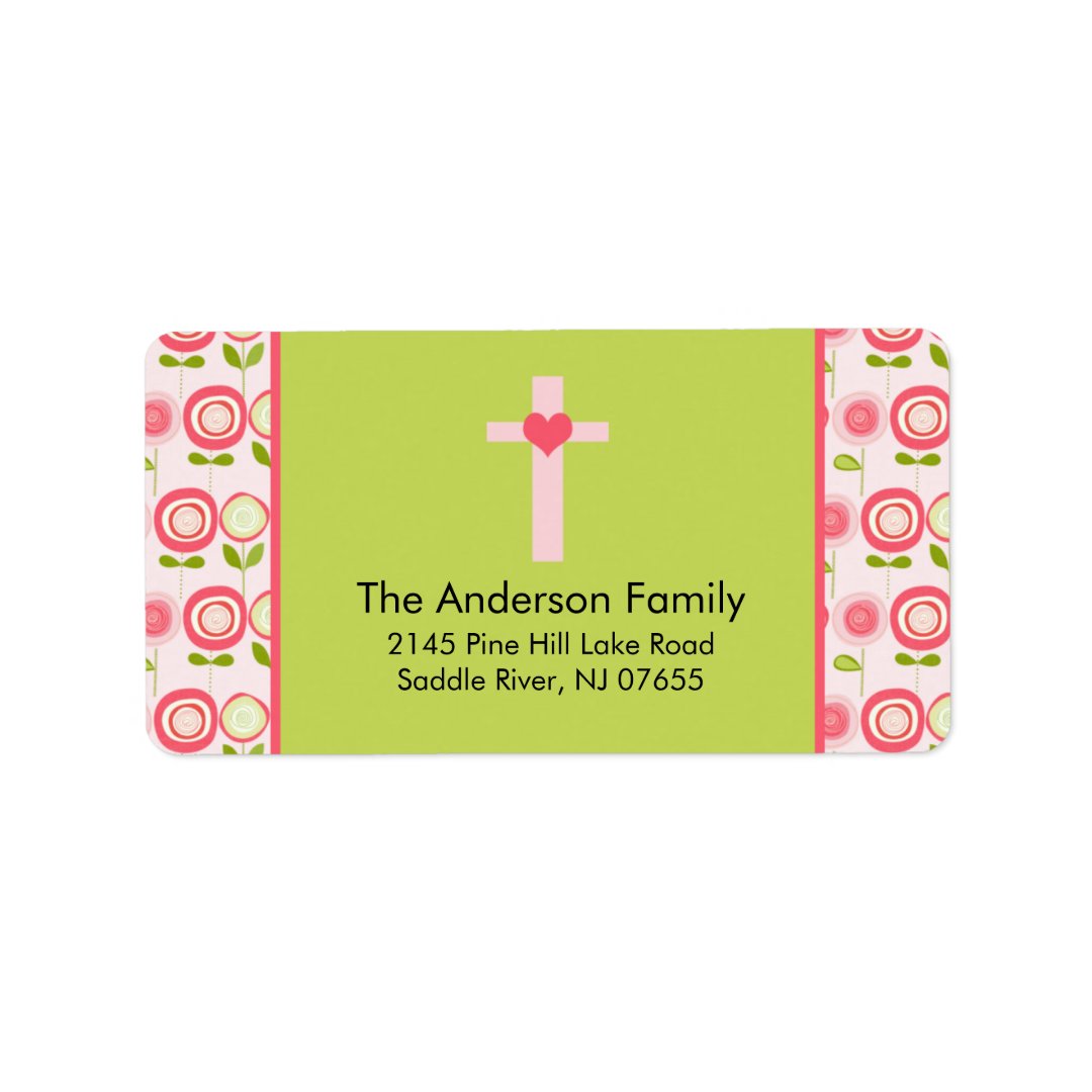 Pink Bloom Cross Religious address Label | Zazzle