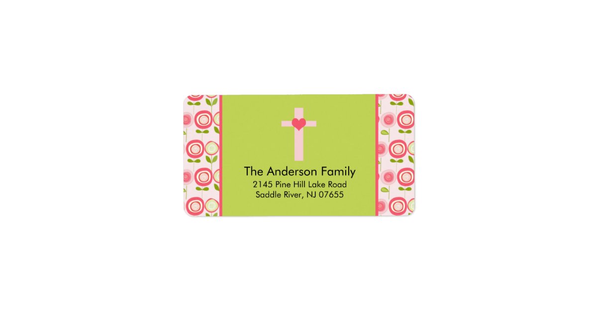 Pink Bloom Cross Religious address Label | Zazzle