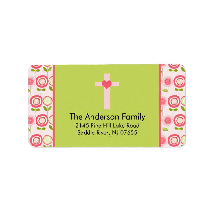 Pink Bloom Cross Religious address Label | Zazzle