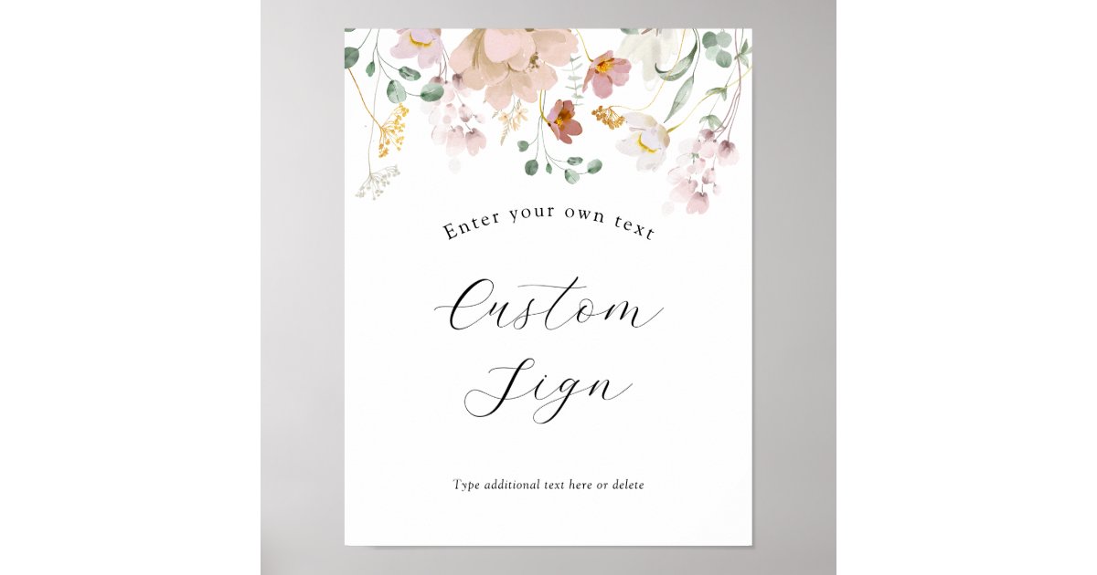 Pink Blooming Flowers Custom Text Sign | Zazzle