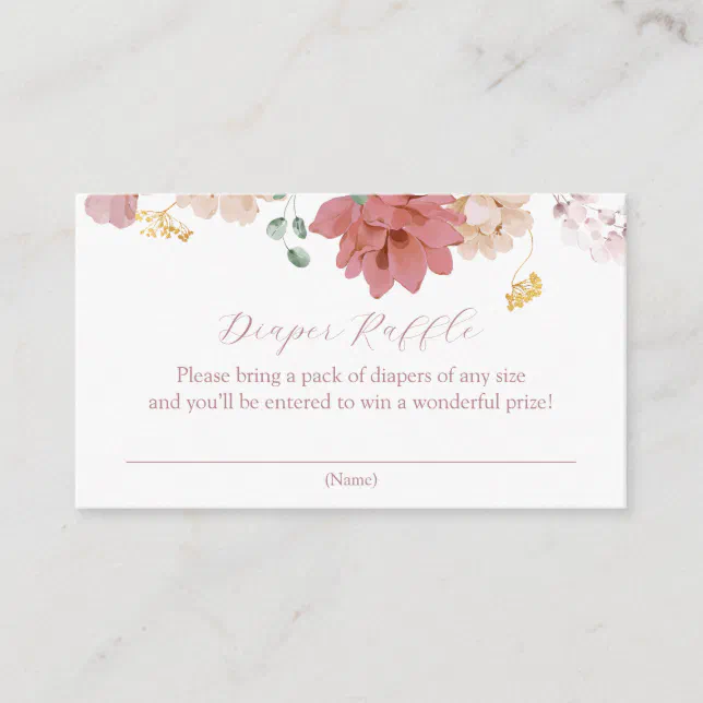 Pink Blooming Flowers Diaper Raffle Baby Shower En Enclosure Card | Zazzle