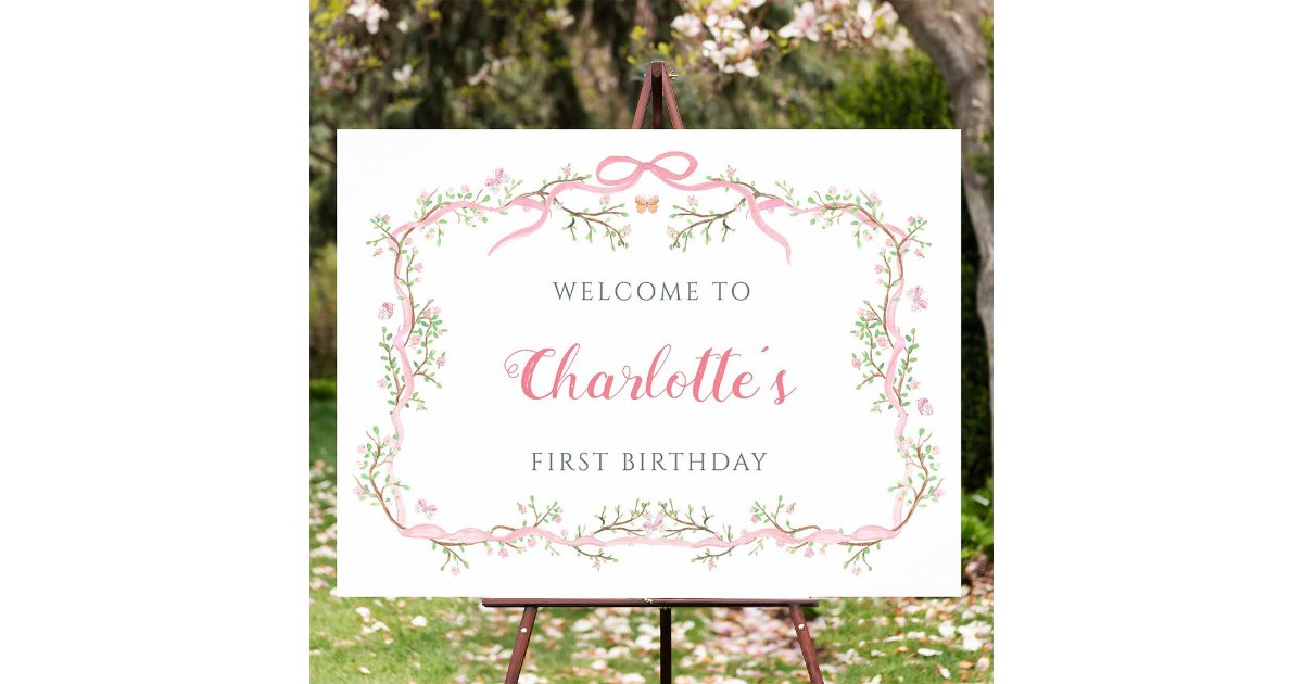 Pink Blossom Floral Frame 1st Birthday Welcome Foam Board | Zazzle