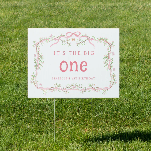 Pink Blossom Floral Frame 1st Birthday Yard Sign | Zazzle