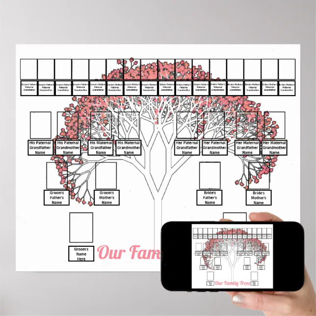 Pink Blossom Fractal Art Tree Two Family Trees Poster | Zazzle