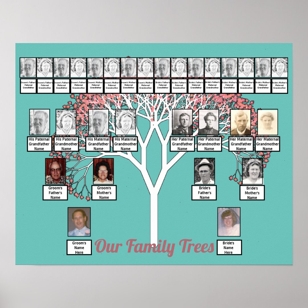 Pink Blossom Fractal Tree Teal 2 Family Trees Poster | Zazzle
