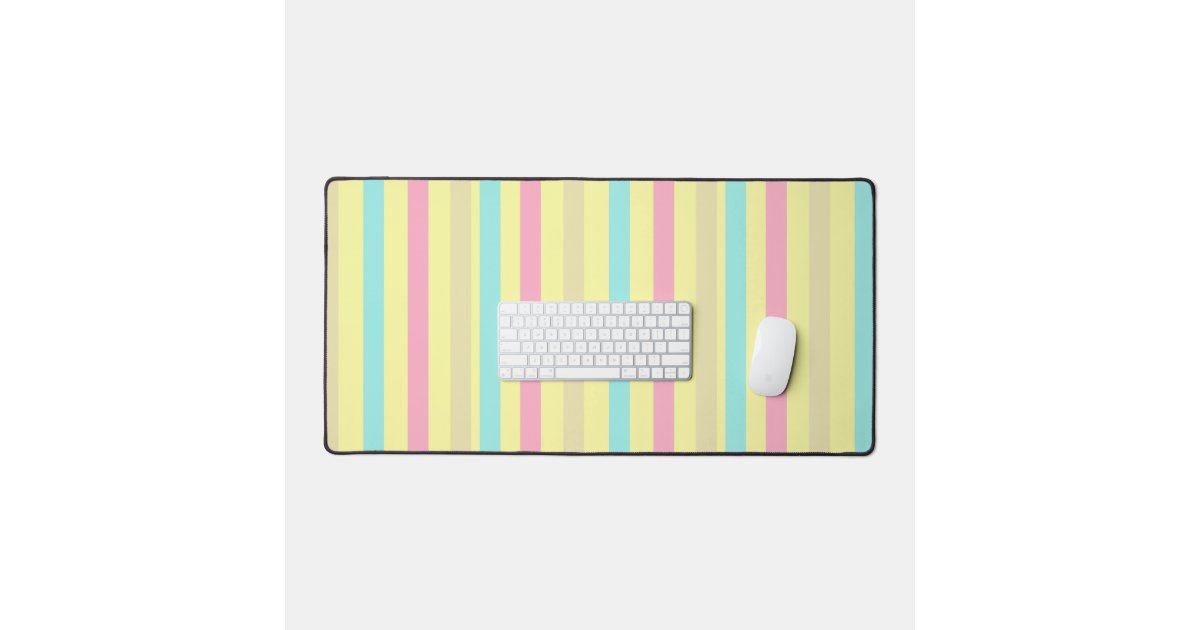 Pink, blue and brown stripes on yellow desk mat | Zazzle