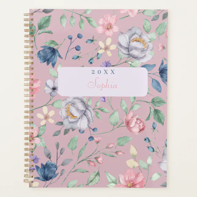 Pink Blue and Yellow Floral Designed Purple Planner | Zazzle
