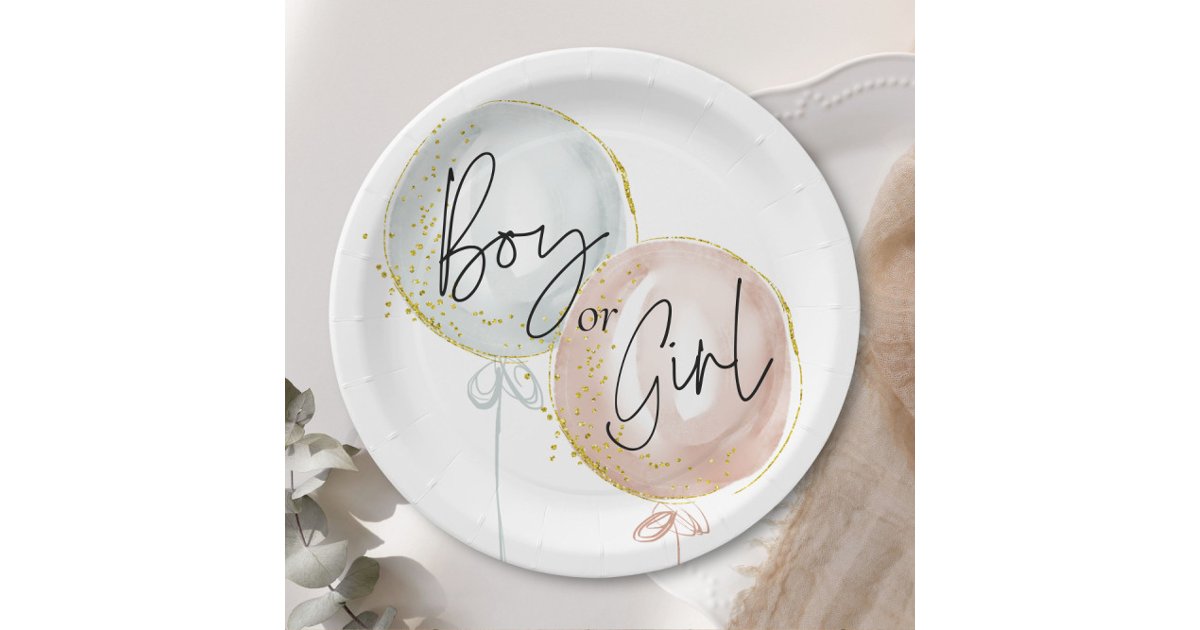 Pink & Blue Balloon Gender Reveal Paper Plates | Zazzle