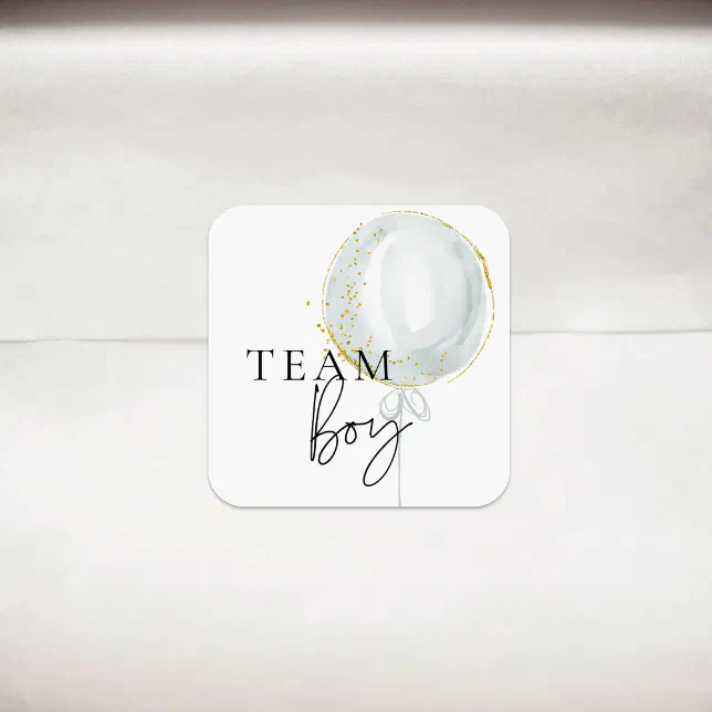 Pink & Blue Balloon Gender Reveal Team Boy Square Sticker | Zazzle
