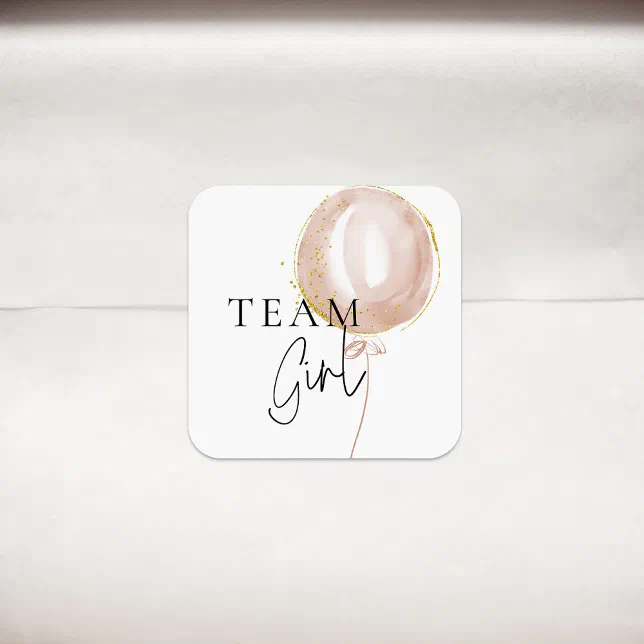 Pink & Blue Balloon Gender Reveal Team Girl Square Sticker | Zazzle