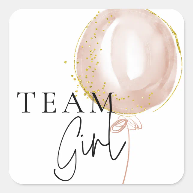 Pink & Blue Balloon Gender Reveal Team Girl Square Sticker | Zazzle