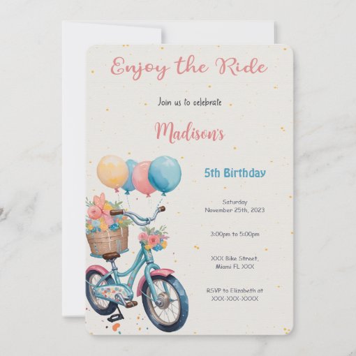 Pink & Blue Bike Birthday Invitation | Zazzle