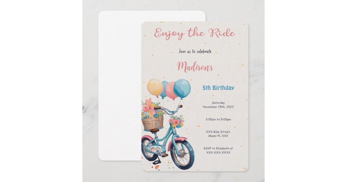 Pink & Blue Bike Birthday Invitation | Zazzle
