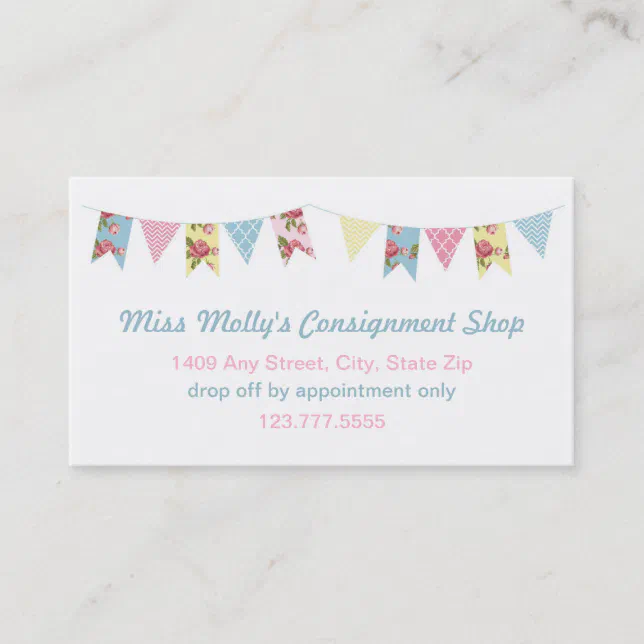 Pink & Blue Bunting Consignment Store / Daycare Business Card | Zazzle