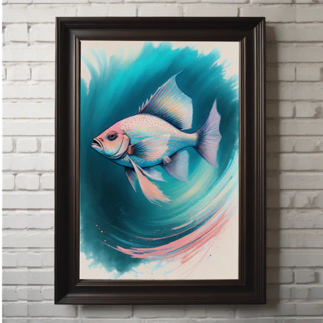 Pink Blue Chalk Drawing Fish ii Poster | Zazzle
