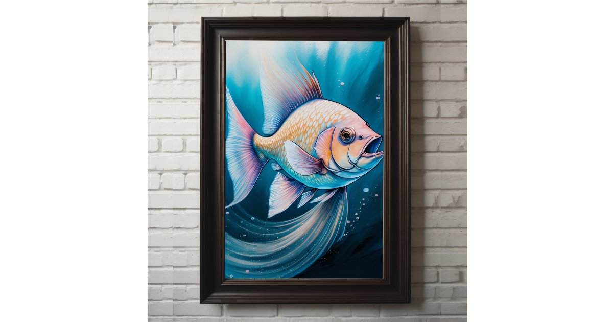 Pink Blue Chalk Drawing Fish Poster | Zazzle