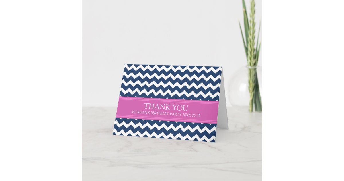 Pink Blue Chevron Birthday Party Thank You Card | Zazzle
