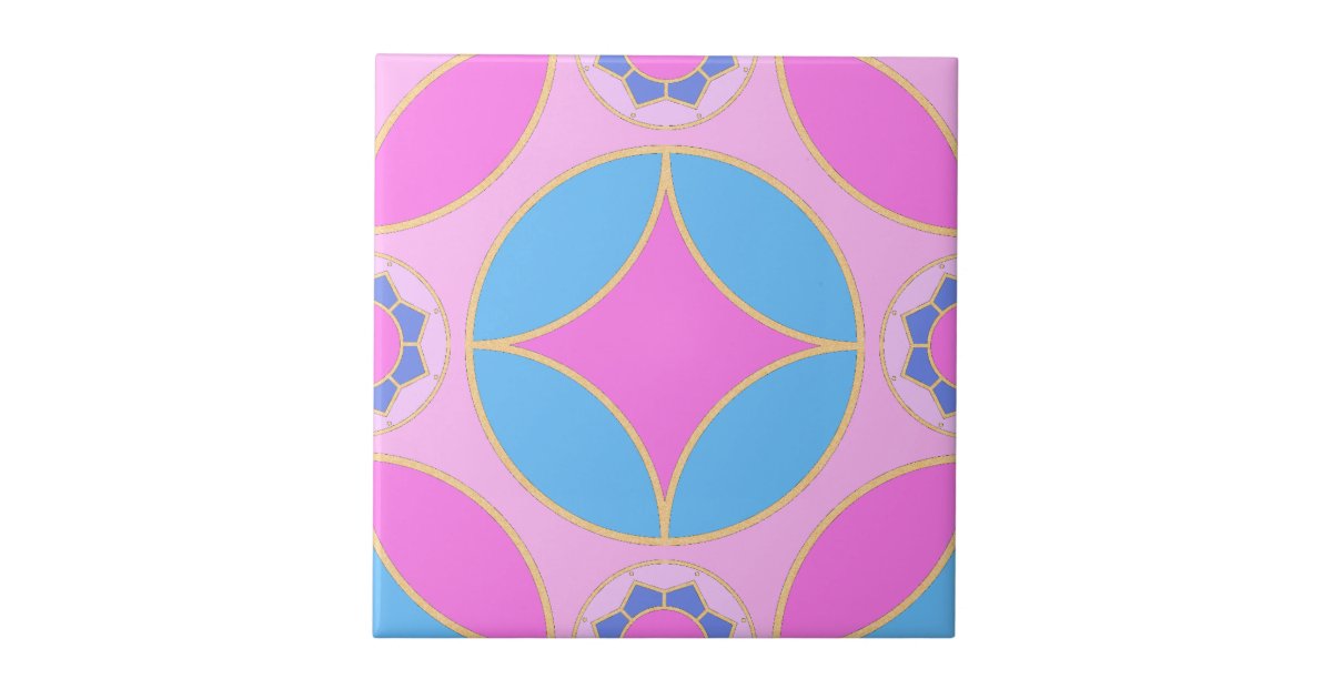 pink blue - classic Deco pattern Ceramic Tile | Zazzle