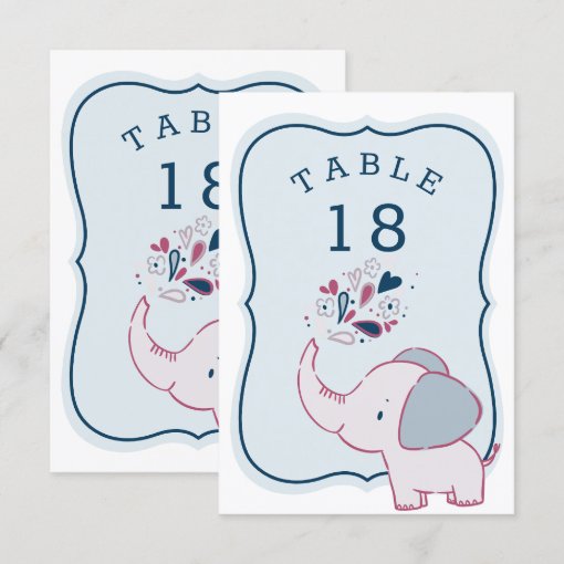 Pink & Blue Elephant Baby Shower Table Number Card | Zazzle