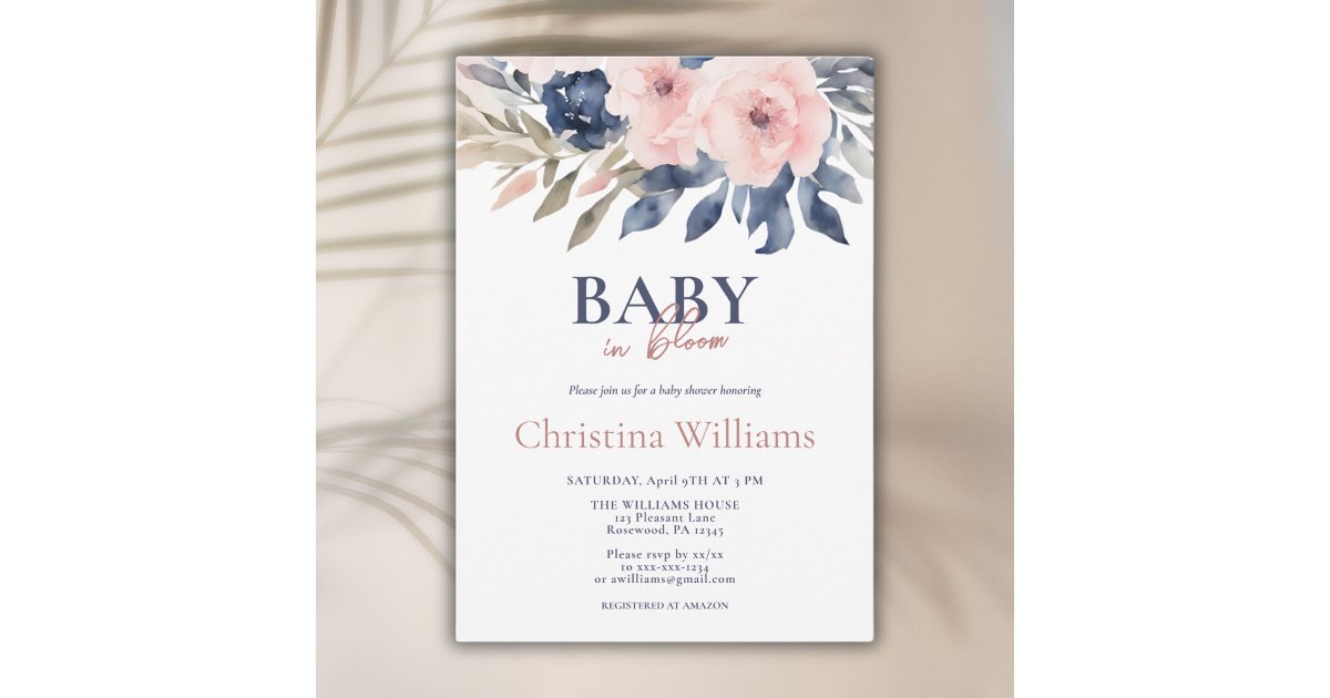 Pink Blue Floral Baby Shower Invitation | Zazzle