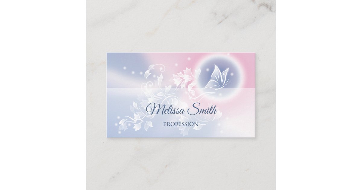 Pink Blue Floral Butterfly Business Card | Zazzle