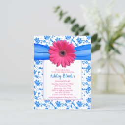 Pink Blue Floral Gerbera Daisy Baby Shower Invitation | Zazzle