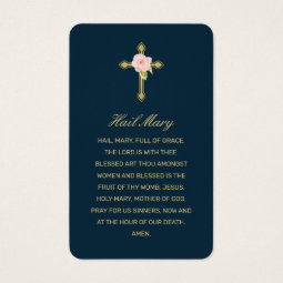 Pink Blue Floral Gold Script Photo Prayer Card | Zazzle