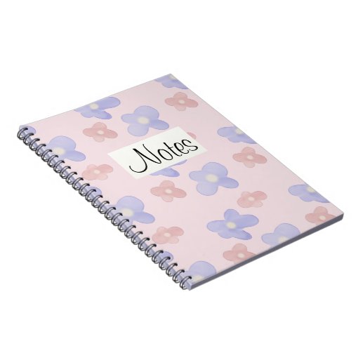 Pink Blue Flowers on Pastel Pink Notebook | Zazzle