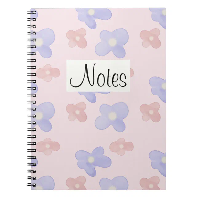 Pink Blue Flowers on Pastel Pink Notebook | Zazzle
