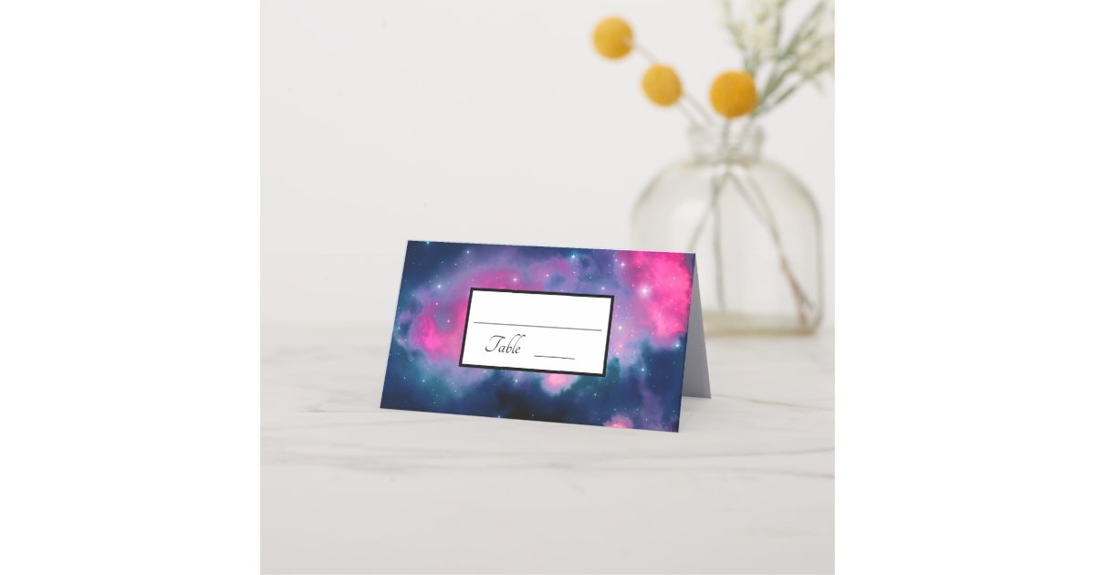 Pink & Blue Galaxy Nebula & Stars Abstract Place Card | Zazzle