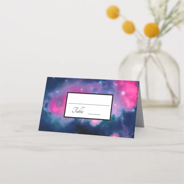 Pink & Blue Galaxy Nebula & Stars Abstract Place Card | Zazzle