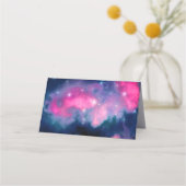 Pink & Blue Galaxy Nebula & Stars Abstract Place Card | Zazzle