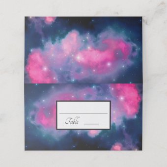 Pink & Blue Galaxy Nebula & Stars Abstract Place Card | Zazzle