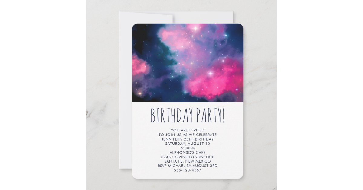 Pink & Blue Galaxy & Stars Abstract Birthday Invitation | Zazzle