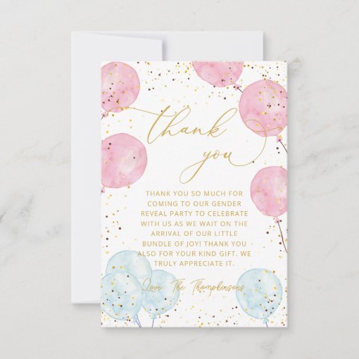 Pink Blue Gender Reveal Thank You Note Card | Zazzle