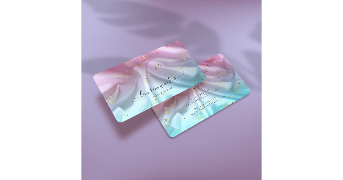 Pink Blue Glitter Satin Material Business Card | Zazzle