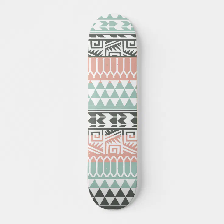 Pink Blue Gray Abstract Aztec Tribal Print Pattern Skateboard Deck | Zazzle