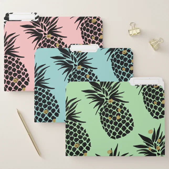 Pink, Blue, green Tropical Pineapple Fruit Pattern File Folder | Zazzle