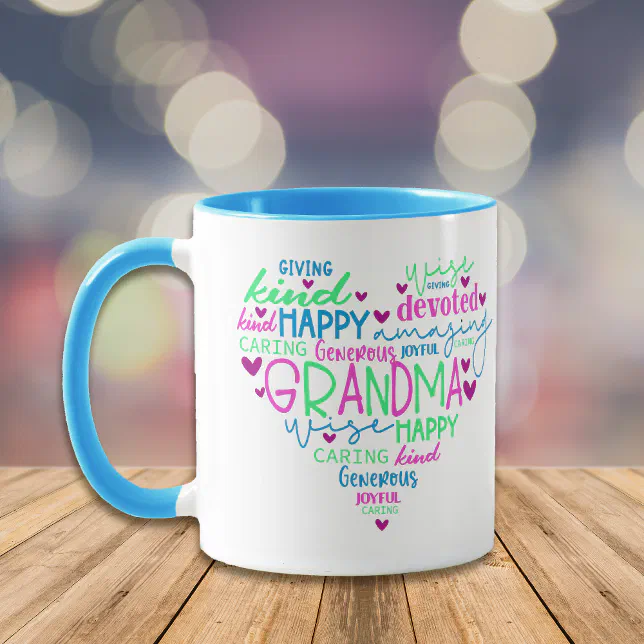 Pink Blue Green Words Grandma Heart Mug | Zazzle