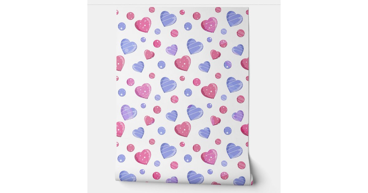 Pink, blue hearts on a white background. wallpaper | Zazzle