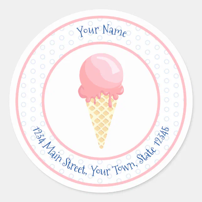 Pink blue ice cream cone business custom classic round sticker | Zazzle